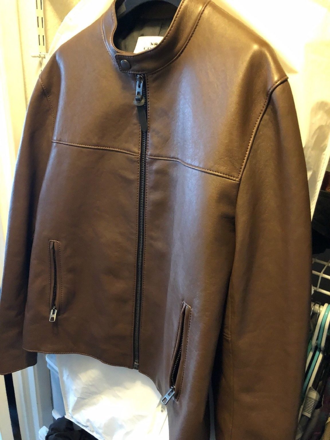 Mens Coach Brown Leather Jacket - AirBorne Jacket