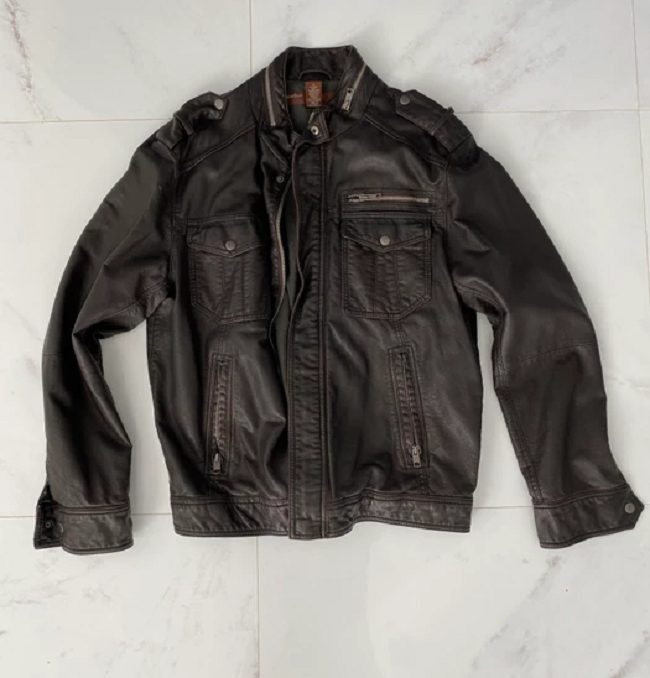 Men's Perry Ellis Brown Leather Jacket - AirBorne Jacket