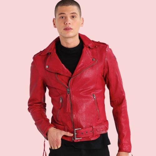 Mens Red Leather Jacket - AirBorne Jacket