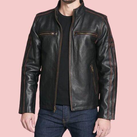 Black Rivet Leather Jacket Mens - AirBorne Jacket