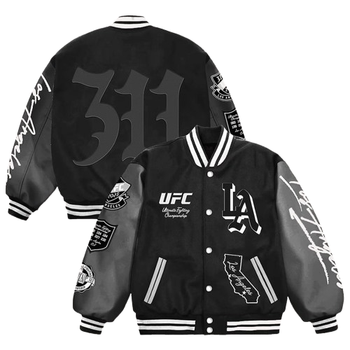 UFC 311 Los Angeles 2025 Black Varsity Jacket - AirBorne Jacket